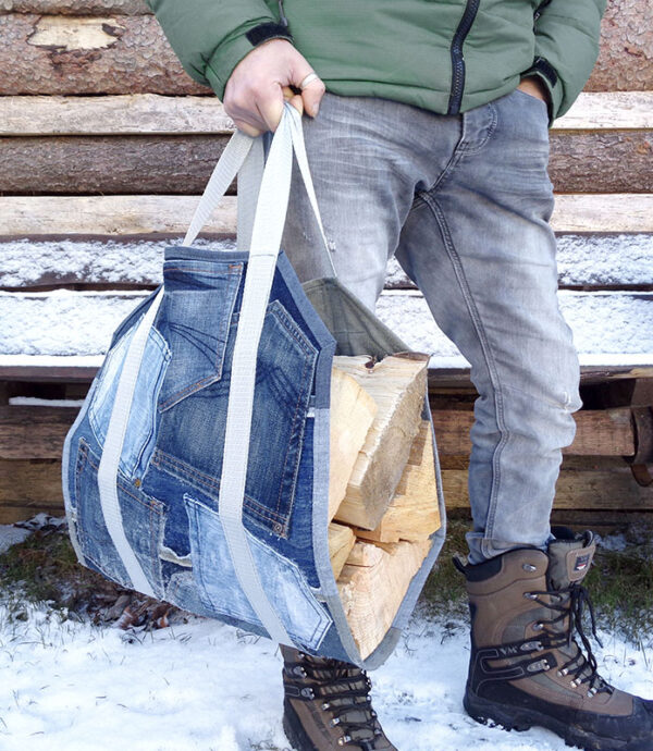 Wood carrier - Make it in denim - Fire-wood carry bag using jeans ...