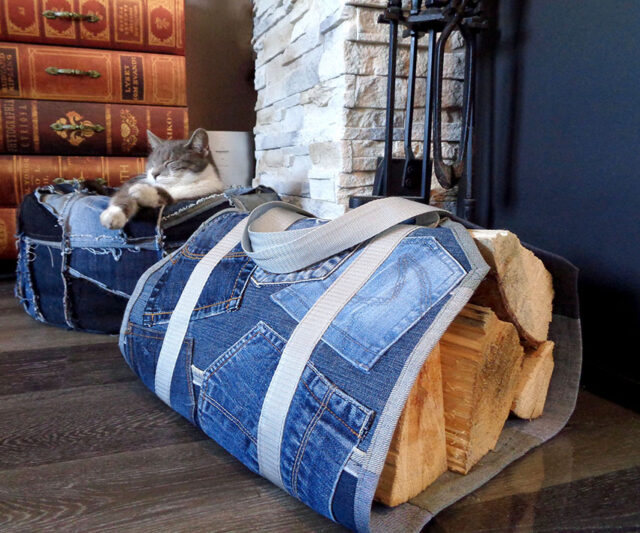 Wood carrier - Make it in denim - Fire-wood carry bag using jeans ...