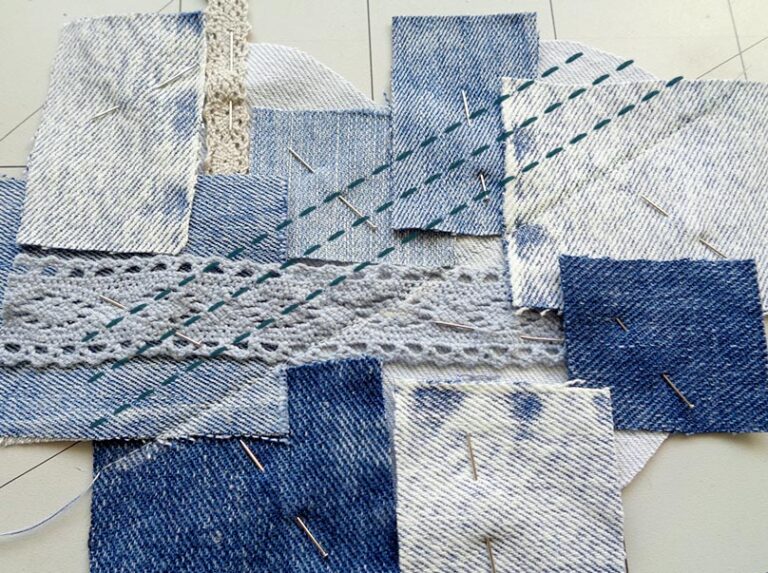 Boro inspired heart - Make it in denim - Boro patchwork on sewing machine