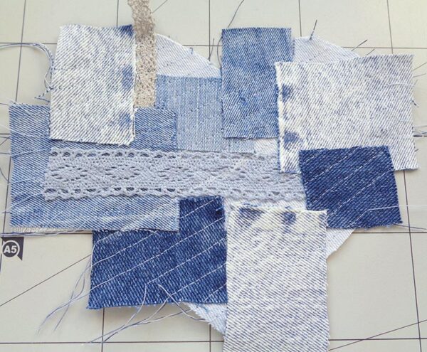 Boro inspired heart - Make it in denim - Boro patchwork on sewing machine