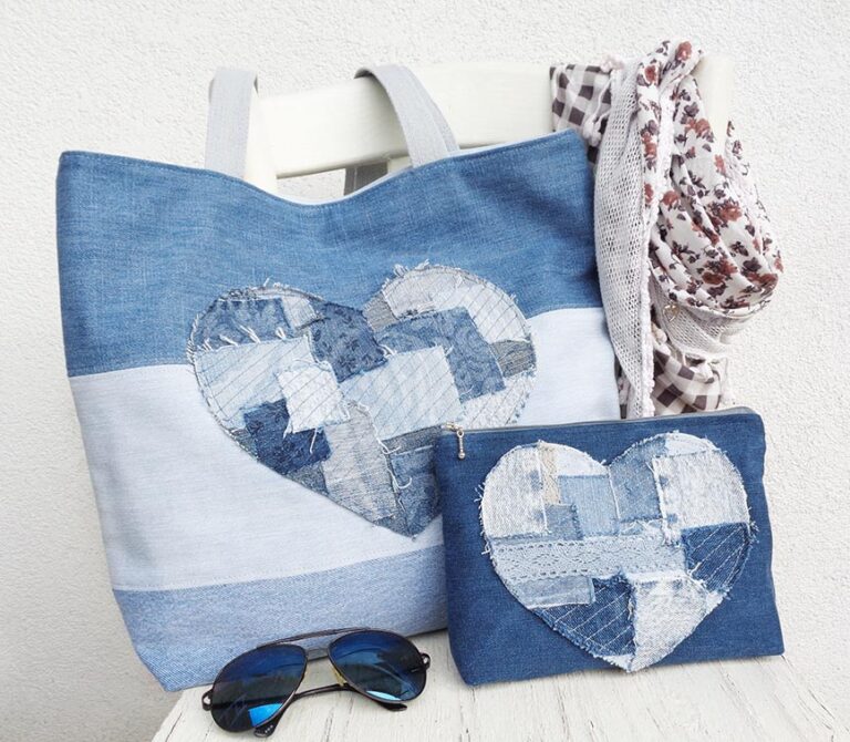 Boro inspired heart - Make it in denim - Boro patchwork on sewing machine