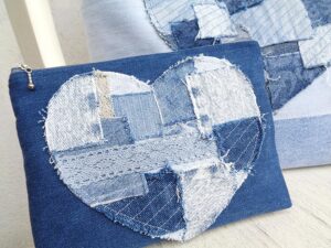 Boro inspired heart - Make it in denim - Boro patchwork on sewing machine