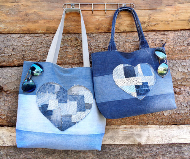 Boro inspired heart - Make it in denim - Boro patchwork on sewing machine